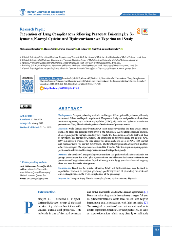 (PDF) Prevention of Lung Complications following Paraquat Poisoning by ...