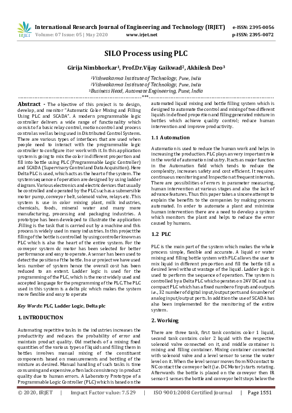 (PDF) IRJET- SILO Process using PLC