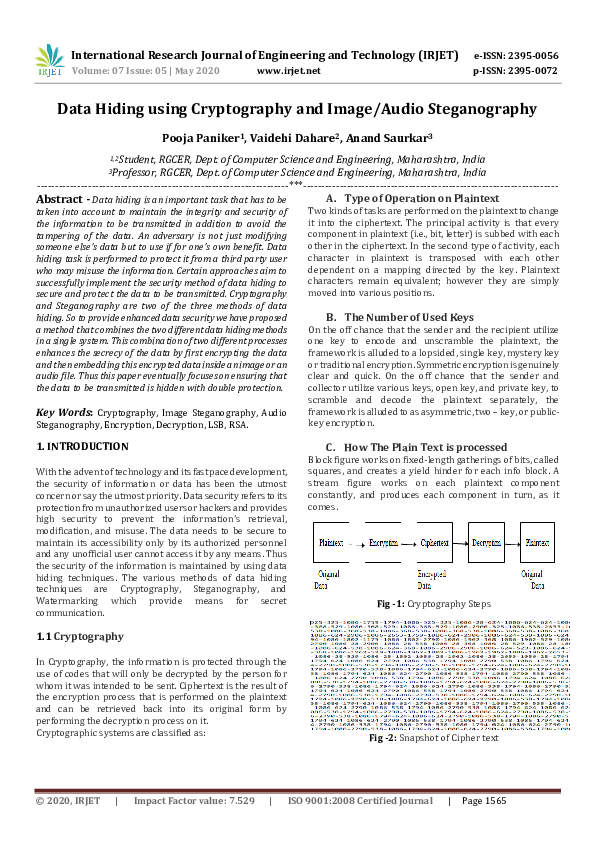 (PDF) IRJET- Data Hiding using Cryptography and Image/Audio Steganography