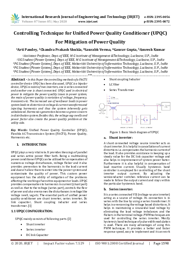 (PDF) IRJET- Controlling Technique for Unified Power Quality ...