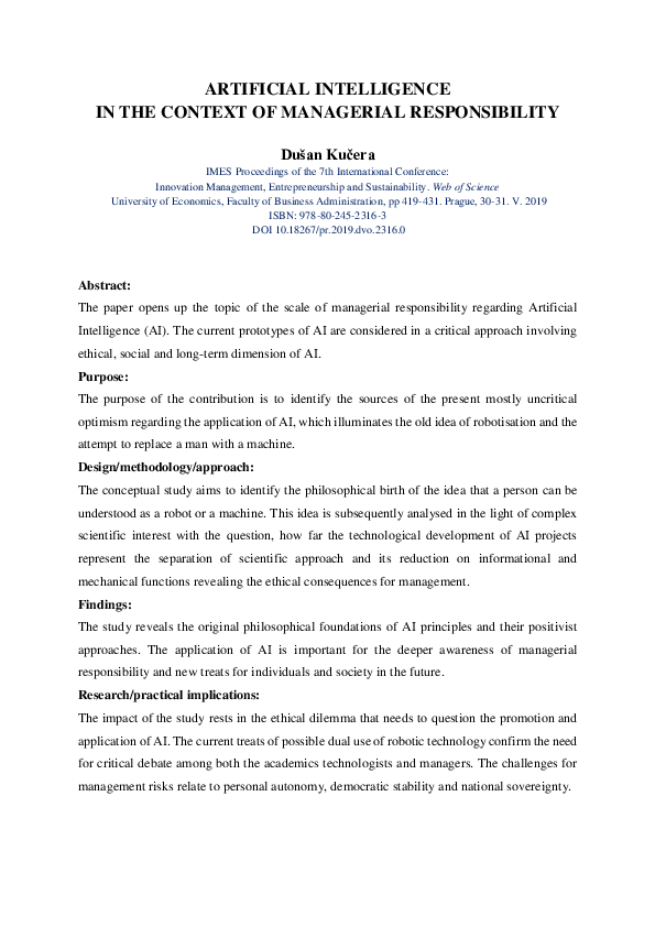 (PDF) Artificial Intelligence in the Context of Managerial Responsibility