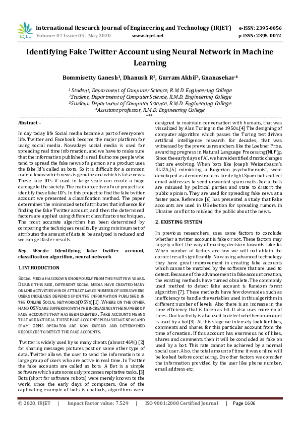 (PDF) IRJET- Identifying Fake Twitter Account using Neural Network in ...