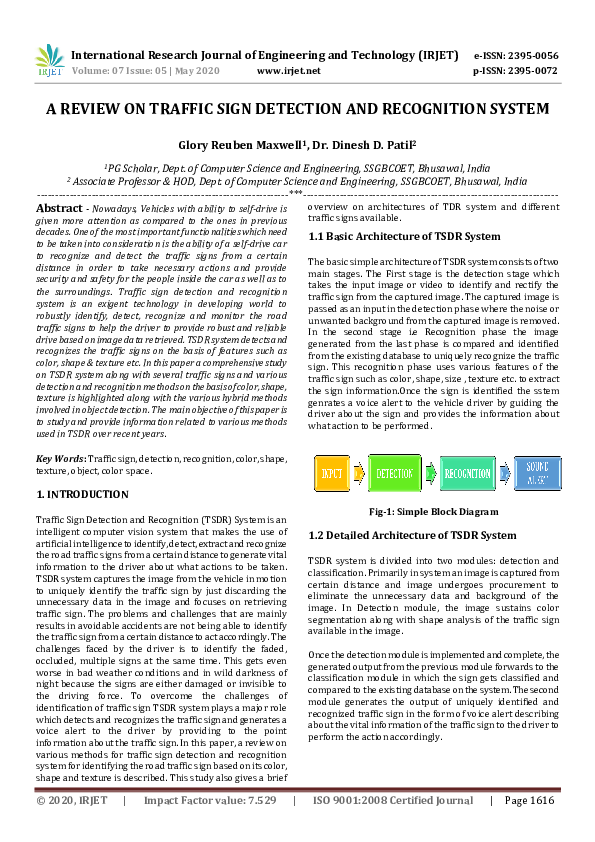 (PDF) IRJET- A REVIEW ON TRAFFIC SIGN DETECTION AND RECOGNITION SYSTEM