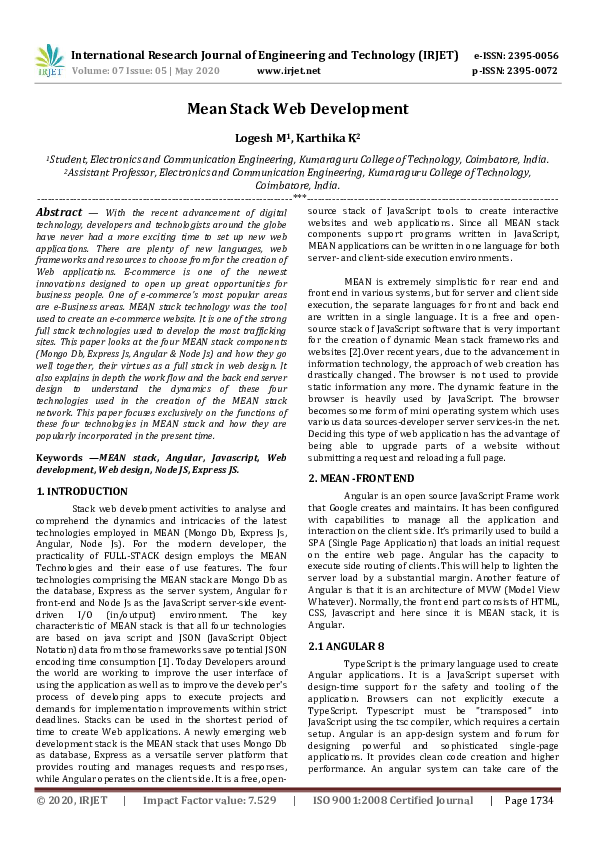 (PDF) IRJET- Mean Stack Web Development