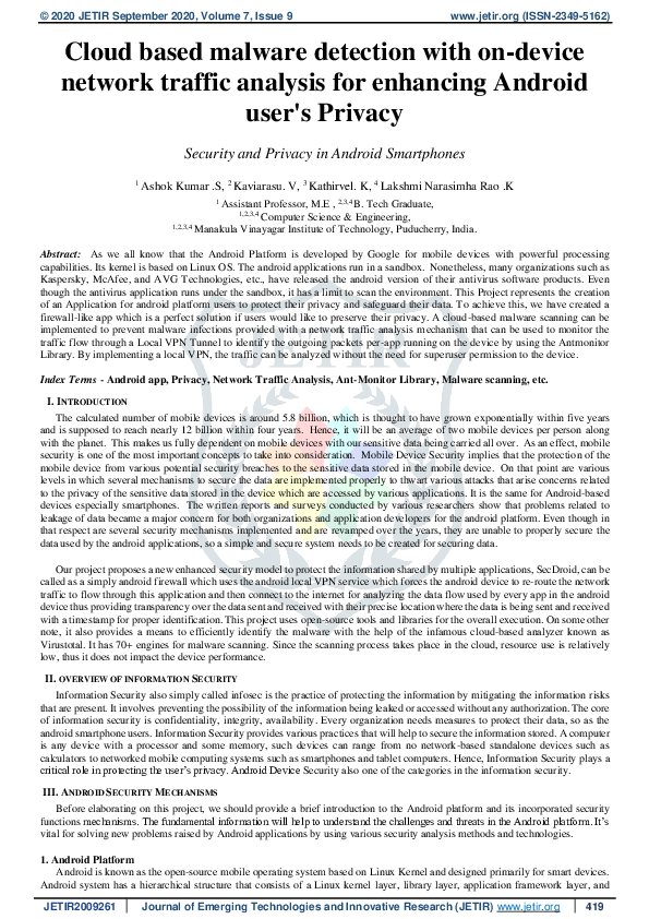 Pdf Cloud Based Malware Detection With On Device Network Traffic