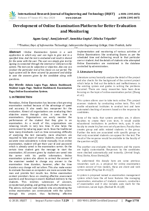 (PDF) IRJET- Development of Online Examination Platform for Better ...