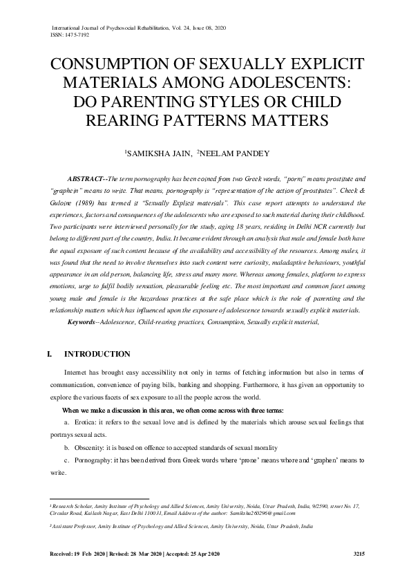 (PDF) CONSUMPTION OF SEXUALLY EXPLICIT MATERIALS AMONG ADOLESCENTS: DO ...