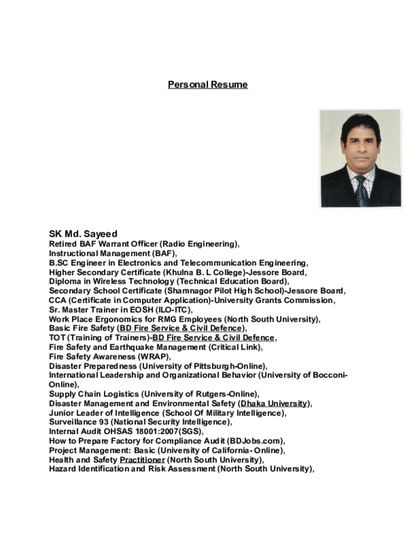 (DOC) Personal Resume SK Md. Sayeed