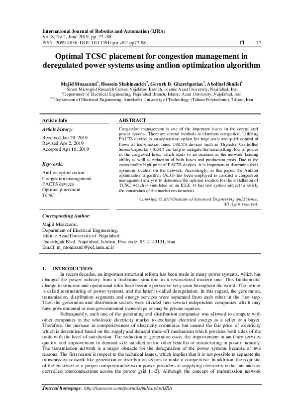 (PDF) Optimal TCSC placement for congestion management in deregulated power systems using ...