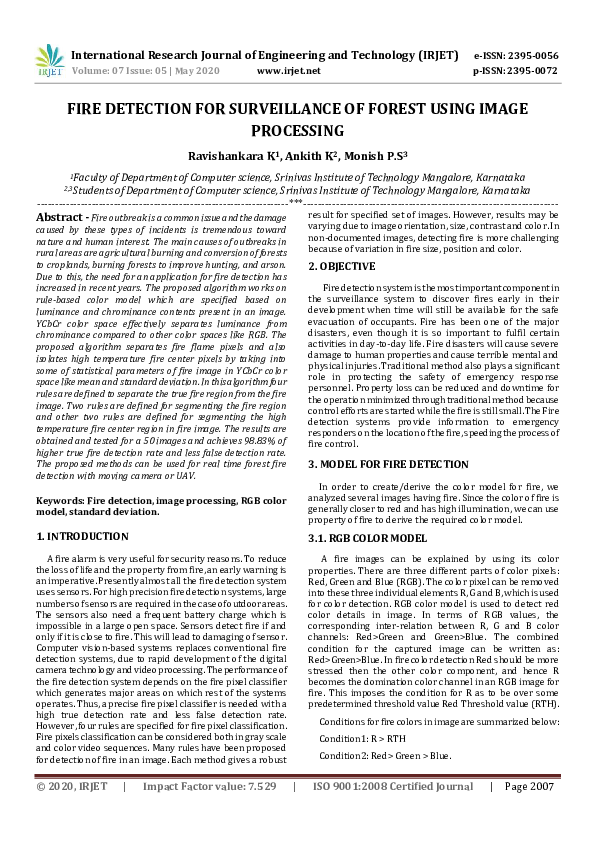 Pdf Irjet Fire Detection For Surveillance Of Forest Using Image
