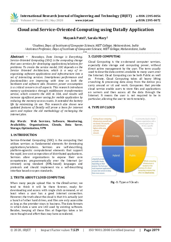 (PDF) IRJET- Cloud and Service-Oriented Computing using Datally Application