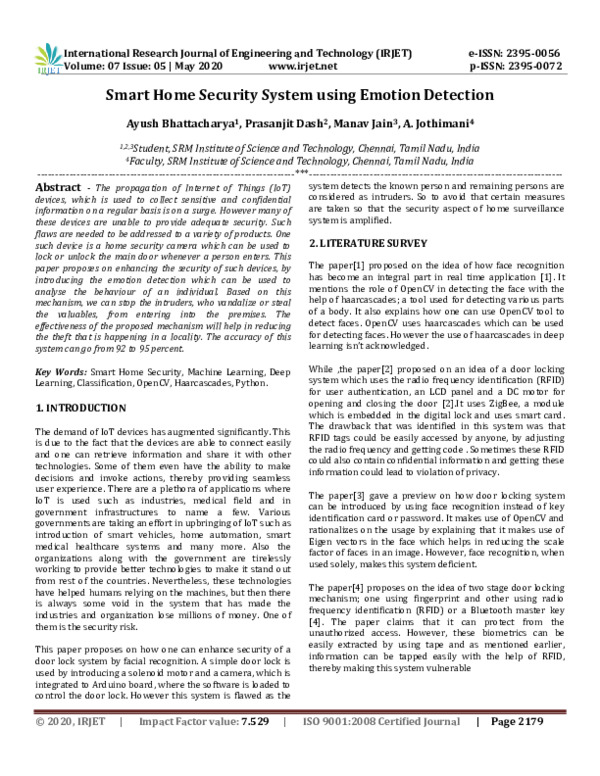 (PDF) IRJET- Smart Home Security System using Emotion Detection