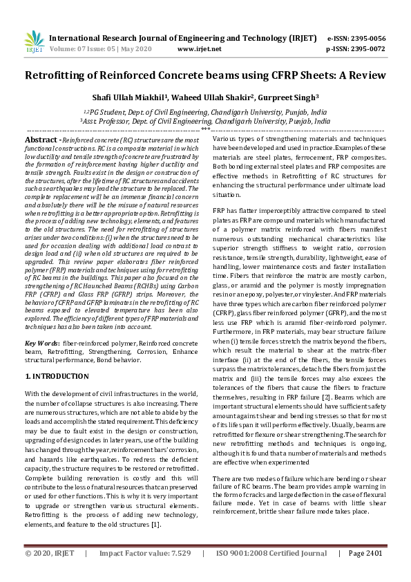 Pdf Retrofitting Of Reinforced Concrete Beams Using Cfrp Sheets A Review