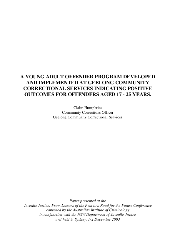 (PDF) A YOUNG ADULT OFFENDER PROGRAM DEVELOPED AND IMPLEMENTED AT ...