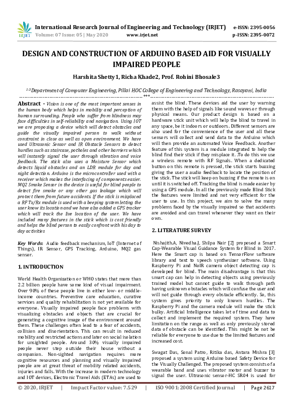 (PDF) IRJET-Design and Construction of Arduino based Aid for Visually Impaired People