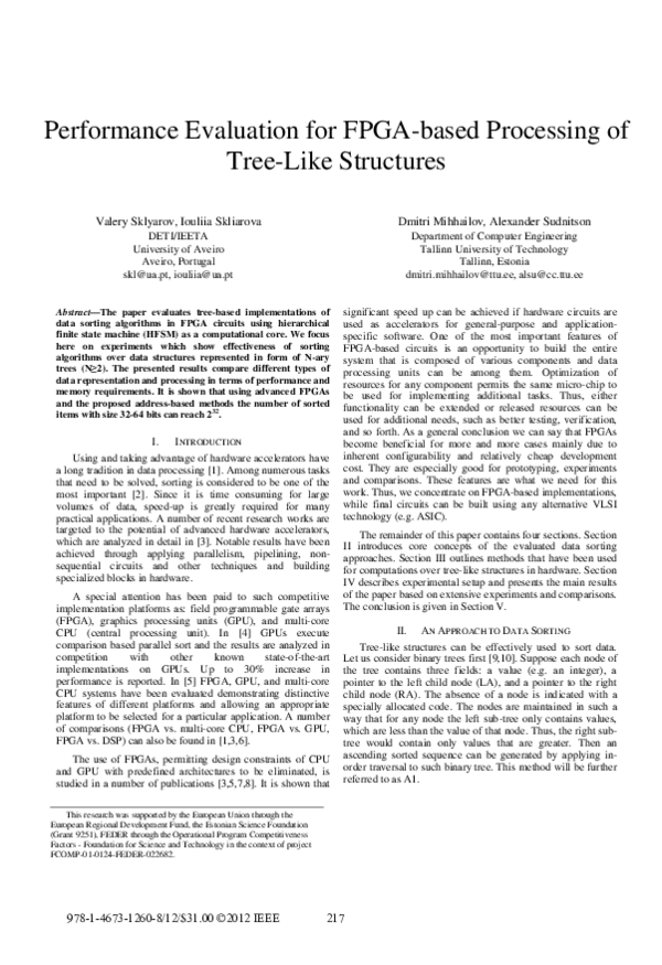 Pdf Performance Evaluation For Fpga Based Processing Of Tree Like