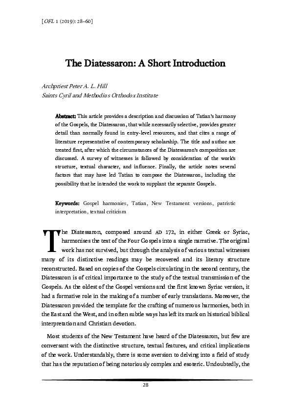 (PDF) The Diatessaron: A Short Introduction