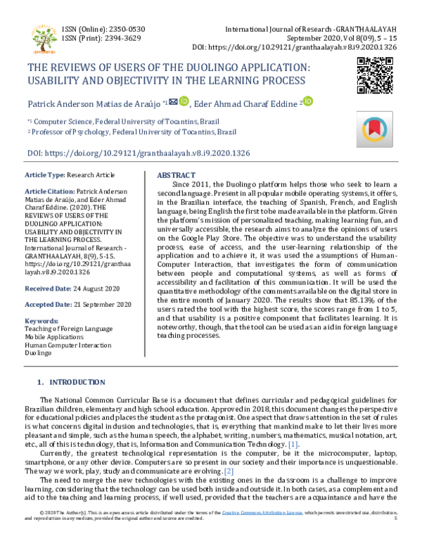 (PDF) THE REVIEWS OF USERS OF THE DUOLINGO APPLICATION: USABILITY AND ...