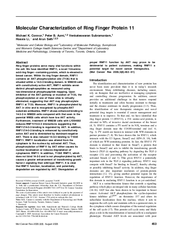 (PDF) Molecular Characterization of Ring Finger Protein 11