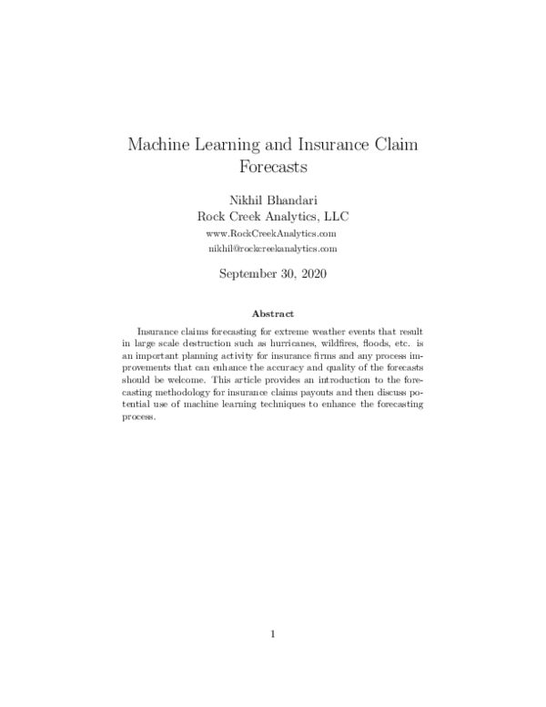 (PDF) Machine Learning and Insurance Claim Forecasts