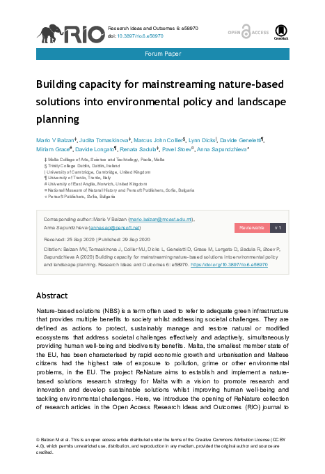 (PDF) Building capacity for mainstreaming nature-based solutions into ...