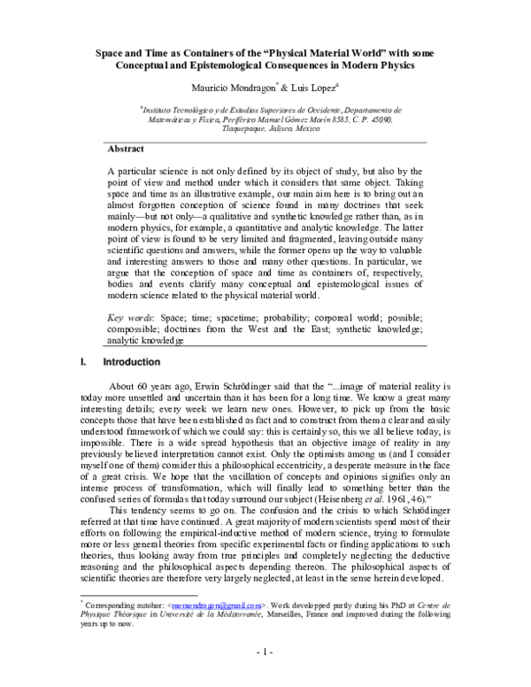 (PDF) Space and Time as Containers of the “Physical Material World ...