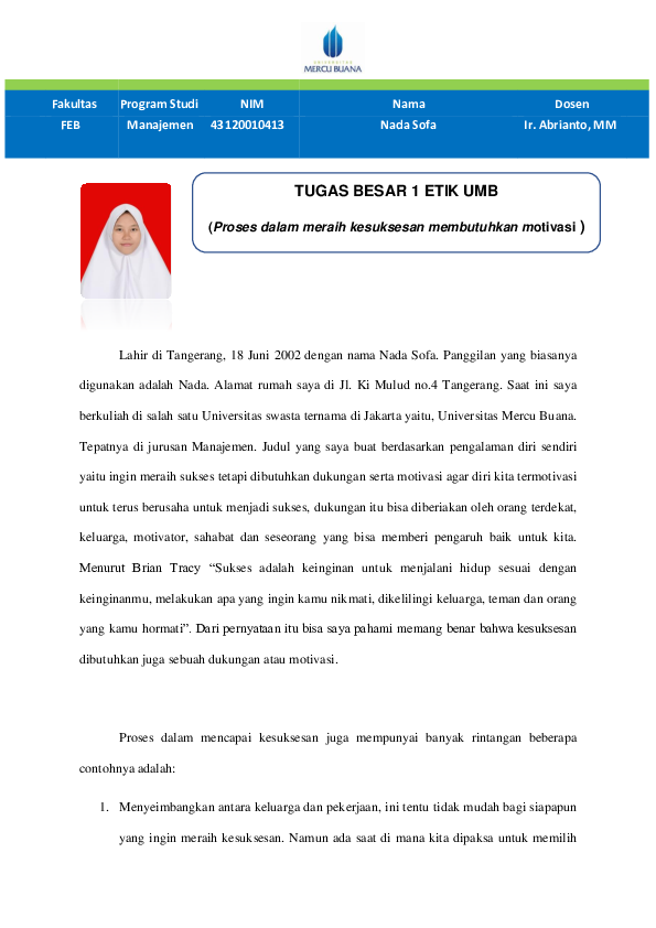 (PDF) ESSAY "Proses Dalam Meraih Kesuksesan Membutuhkan Motivasi"