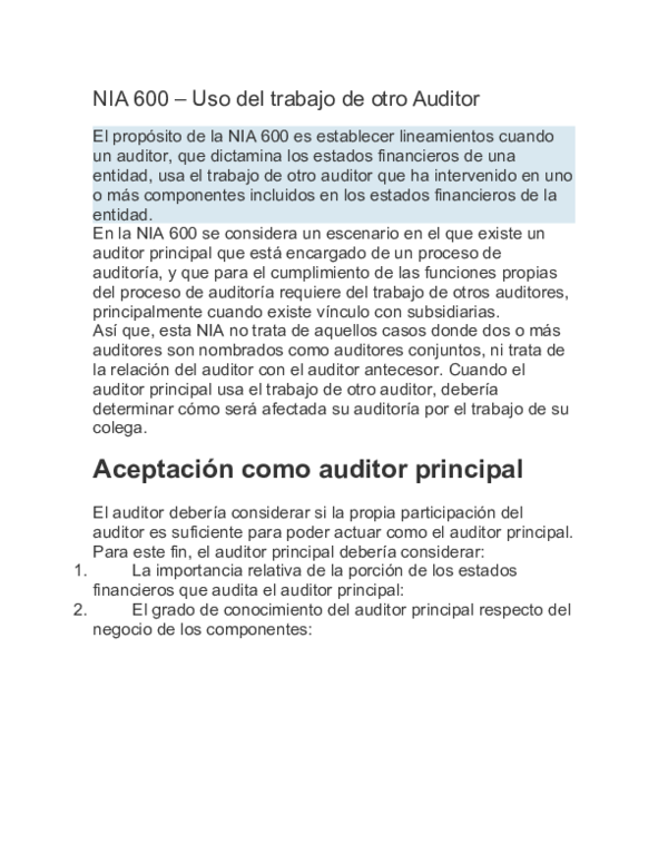 (DOC) NIA 600 -Uso del trabajo de otro Auditor
