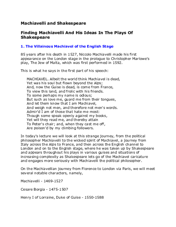 (PDF) Machiavelli and Shakespeare Finding Machiavelli And His Ideas In ...