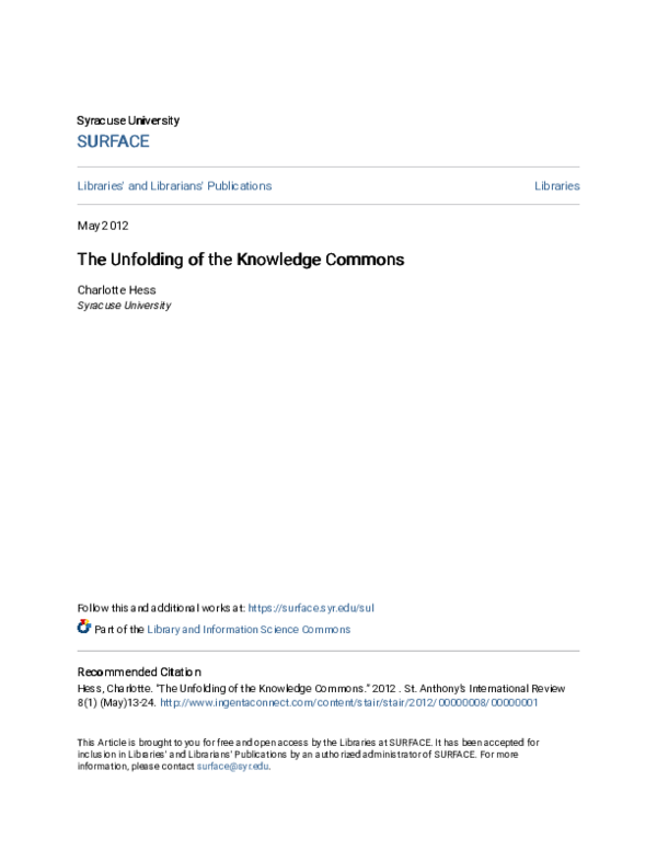 (PDF) Evolving Knowledge Commons in Scholarly Resources