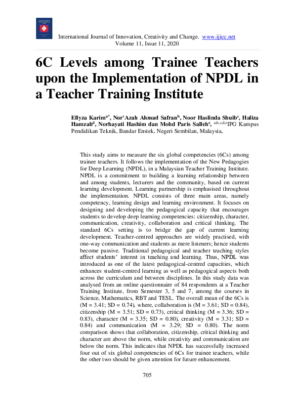 (PDF) 6C Levels among Trainee Teachers upon the Implementation of NPDL ...