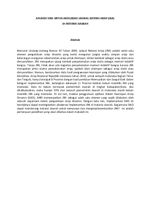 (PDF) APLIKASI SIKD UNTUK AKSELERASI JADWAL RETENSI ARSIP