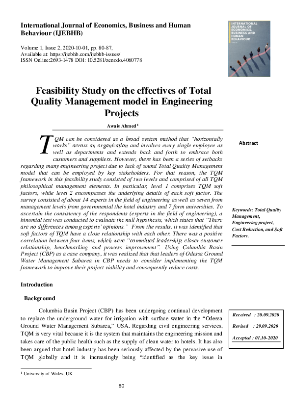 (PDF) Feasibility Study on the effectives of Total Quality Management ...