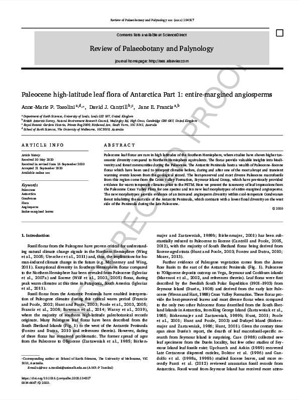(PDF) Paleocene high-latitude leaf flora of Antarctica Part 1: entire ...