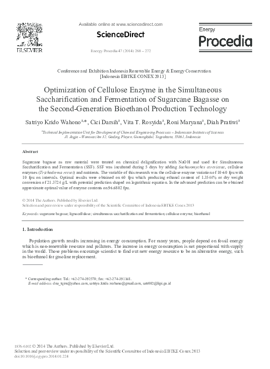 (PDF) Optimization of Cellulose Enzyme in the Simultaneous Saccharification and Fermentation of ...