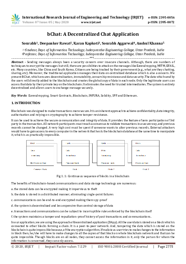 (PDF) IRJET- bChat: A Decentralized Chat Application