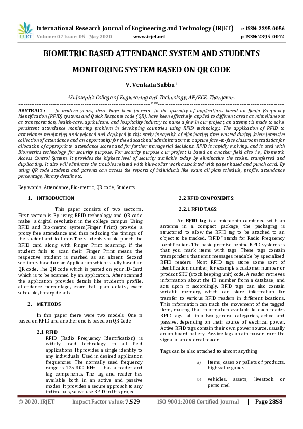(PDF) IRJET- BIOMETRIC BASED ATTENDANCE SYSTEM AND STUDENTS MONITORING ...