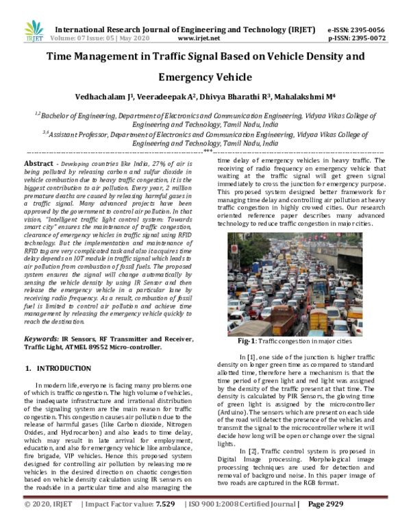 (PDF) IRJET- Time Management in Traffic Signal Based on Vehicle Density ...
