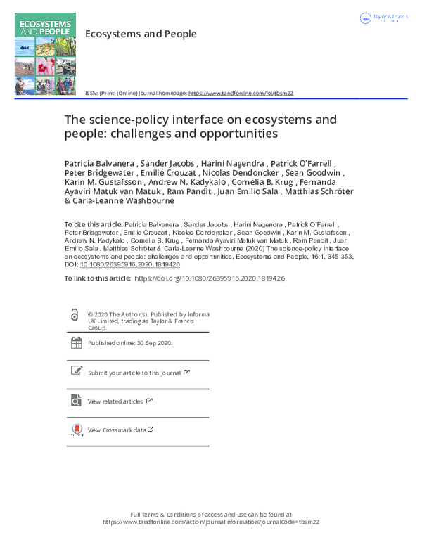 (PDF) The science-policy interface on ecosystems and people: challenges ...