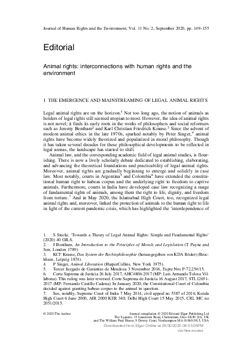 (PDF) Editorial: Animal Rights - Interconnections with Human Rights and ...