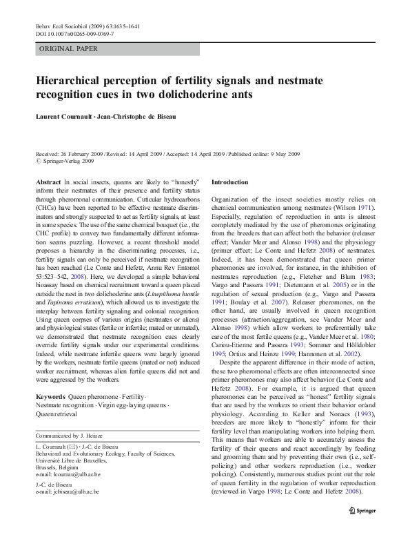 (PDF) Hierarchical perception of fertility signals and nestmate ...