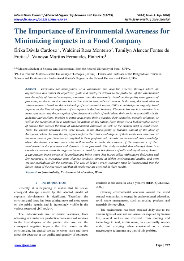 (PDF) The Importance of Environmental Awareness for Minimizing impacts ...