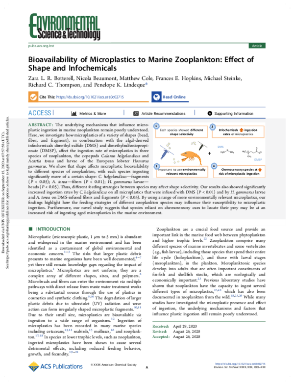 (PDF) Bioavailability of Microplastics to Marine Zooplankton: Effect of ...