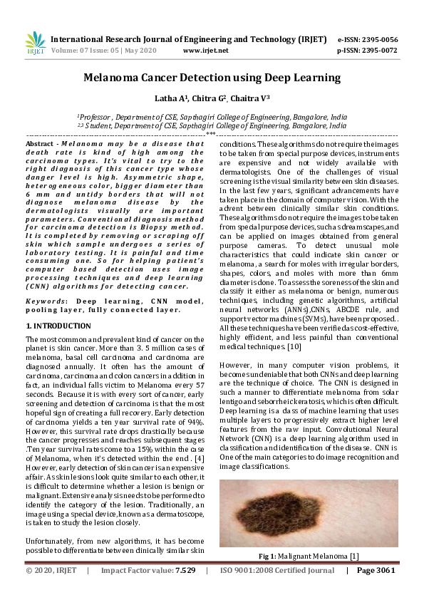 (PDF) IRJET- Melanoma Cancer Detection using Deep Learning