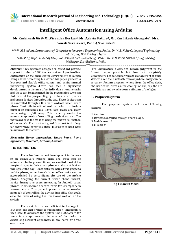 (PDF) IRJET- Intelligent Office Automation using Arduino