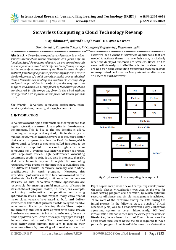 (PDF) IRJET- Serverless Computing a Cloud Technology Revamp