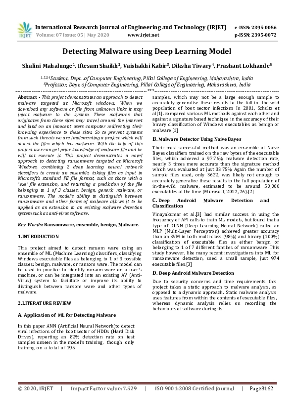 (PDF) IRJET- Detecting Malware using Deep Learning Model