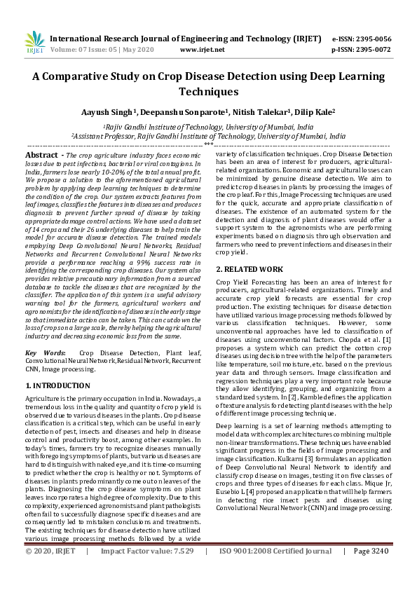(PDF) IRJET- A Comparative Study on Crop Disease Detection using Deep ...