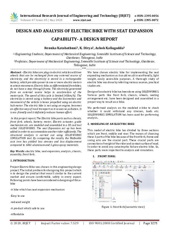 (PDF) IRJET- DESIGN AND ANALYSIS OF ELECTRIC BIKE WITH SEAT EXPANSION ...