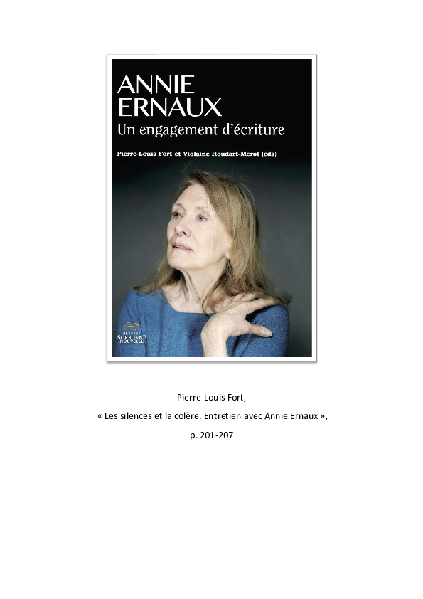 (PDF) "Les silences et la colère. Annie Ernaux". Entretien avec Pierre ...